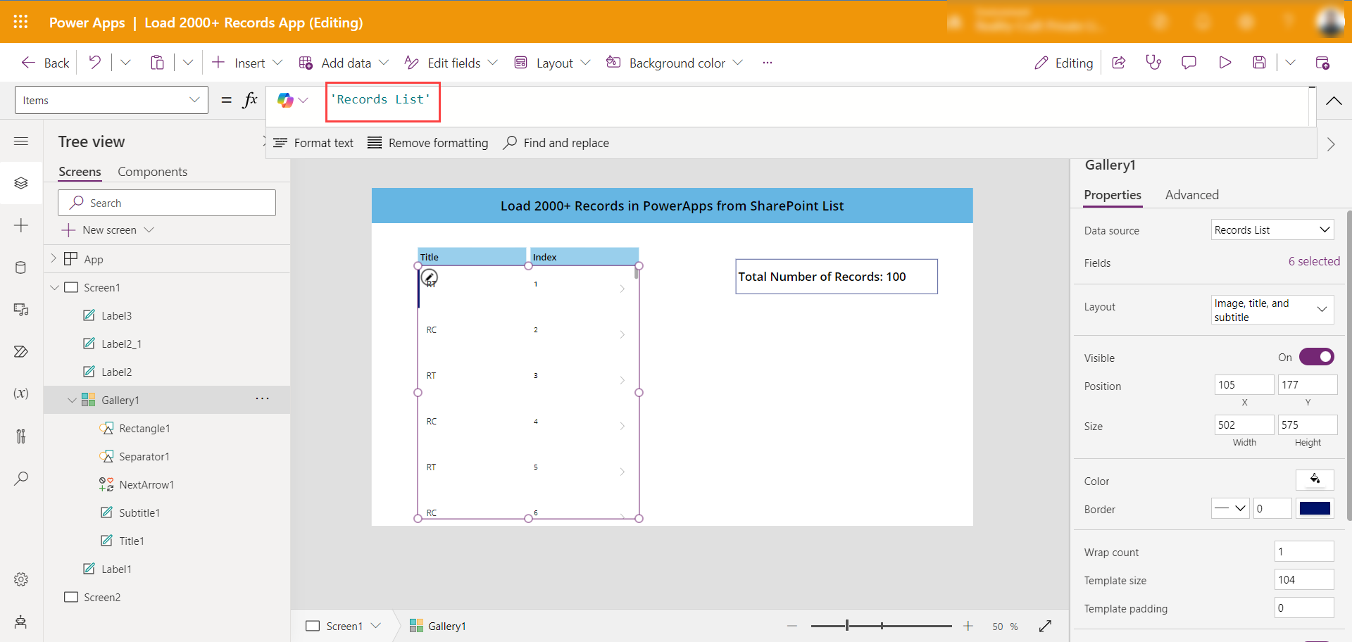 How To Load 2000 Records In Canvas Powerapps From Sharepoint List