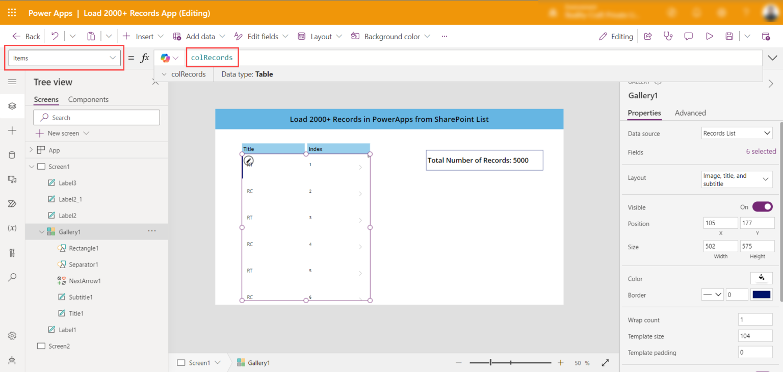 How To Load 2000 Records In Canvas Powerapps From Sharepoint List Using Collection